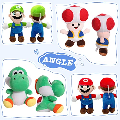 XIYASAVI Mario All Star Collection,Mario Plush Toys and Luigi Stuffed Plush Toys,Yoshi and Toad Stuffed Plush Toys,Set of 4 Plushies Doll 9.8 inches