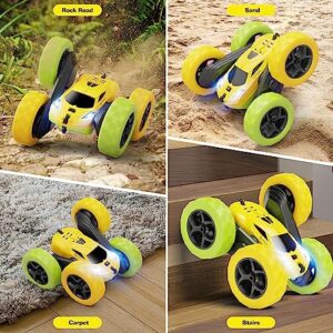 QUNREDA Remote Control Car, RC Car Toys for 6-12 Year Old Boys, Off Road RC Stunt Car 4WD 360° Rotating Remote Control Car for Kids, Boys Girls Gifts for Birthday, Christmas (Yellow&Green)