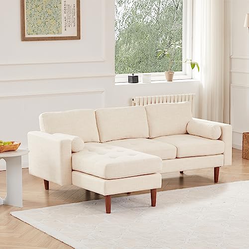 Tbfit 80"W Sectional Sofa Couch, L Shaped Couch with Reversible Chaise, Mid Century Modern Linen Fabric Couches for Living Room Apartment Small Space, Convertible Sofa with Tufted Seat Cushion, Beige