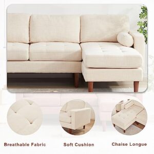 Tbfit 80"W Sectional Sofa Couch, L Shaped Couch with Reversible Chaise, Mid Century Modern Linen Fabric Couches for Living Room Apartment Small Space, Convertible Sofa with Tufted Seat Cushion, Beige