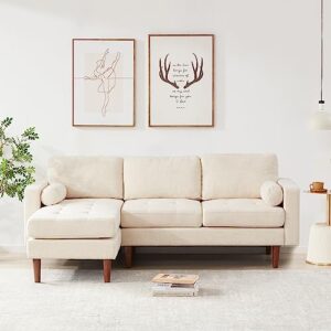 Tbfit 80"W Sectional Sofa Couch, L Shaped Couch with Reversible Chaise, Mid Century Modern Linen Fabric Couches for Living Room Apartment Small Space, Convertible Sofa with Tufted Seat Cushion, Beige