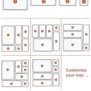 SMARTAKE 37-Piece Drawer Organizer with Non-Slip Silicone Pads, 4-Size Desk Drawer Organizer Trays Storage Tray for Makeup, Jewelries, Utensils in Bedroom Dresser, Office and Kitchen (Clear)