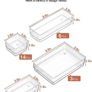 SMARTAKE 37-Piece Drawer Organizer with Non-Slip Silicone Pads, 4-Size Desk Drawer Organizer Trays Storage Tray for Makeup, Jewelries, Utensils in Bedroom Dresser, Office and Kitchen (Clear)