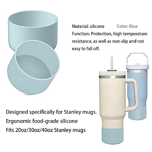 FONTRON Mug Bottom Silicone Cover and Multifunctional Cleaning Brush for Stanley Quencher H2.0 40 oz 30 oz Tumbler with Handle for IceFlow 20oz 30oz Anti-Slip Bottle Bottom Sleeve Cover (Two Blue)