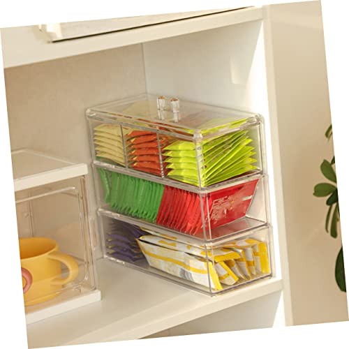 Box Stackable Storage Box Storage Cubes with Lid Organizer with Lid Beverage Bags Holder Tea Box for Tea Bags Tea Box Storage Organizer Tea Holder Box Divided Tea Bag Box Tea Chest