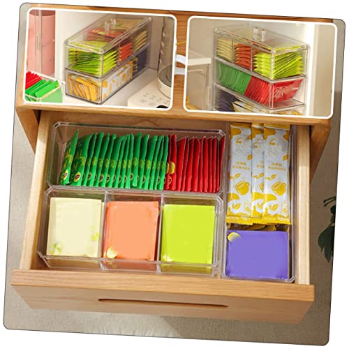 Box Stackable Storage Box Storage Cubes with Lid Organizer with Lid Beverage Bags Holder Tea Box for Tea Bags Tea Box Storage Organizer Tea Holder Box Divided Tea Bag Box Tea Chest