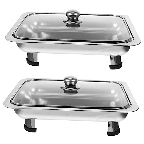 2pcs Steel Buffet Restaurant Food Warmer Chafing Warmers Catering Serving Dish Chafing Dishes with Lids Flat Bracket Square Griddle Pan Four-Leg Buffet Tray Buffet Fruit Tray Steam