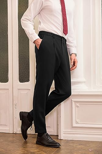 GRACE KARIN Men's Dress Pants Slim Fit Flat Front Business Pants with Pockets Black