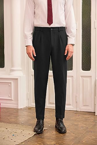 GRACE KARIN Men's Dress Pants Slim Fit Flat Front Business Pants with Pockets Black