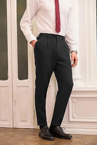 GRACE KARIN Men's Dress Pants Slim Fit Flat Front Business Pants with Pockets Black