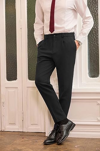 GRACE KARIN Men's Dress Pants Slim Fit Flat Front Business Pants with Pockets Black