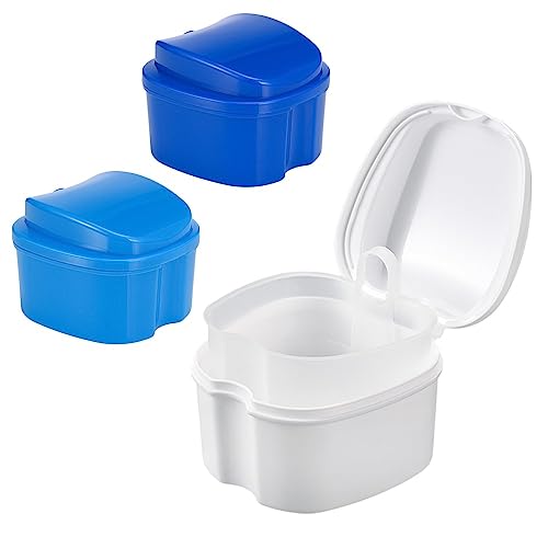 Denture Care Bath Box Cleaning False Teeth Nursing with Hanging Net Container Cleaning False Teeth Bath Case 3 count