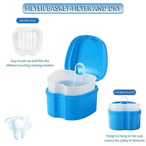 Denture Care Bath Box Cleaning False Teeth Nursing with Hanging Net Container Cleaning False Teeth Bath Case 3 count