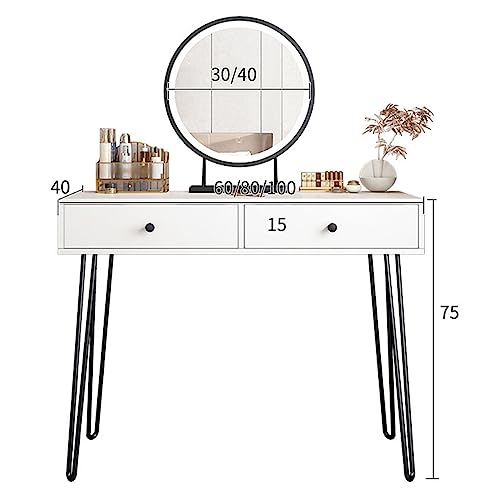 Vanity Desk Set with LED Lighted Mirror, Makeup Vanity Table with Drawers and Comfortable Chair, 3 Lighting Modes Brightness Adjustable for Bedroom, Bathroom