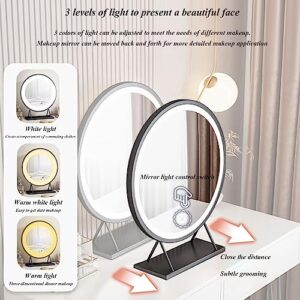 Vanity Desk Set with LED Lighted Mirror, Makeup Vanity Table with Drawers and Comfortable Chair, 3 Lighting Modes Brightness Adjustable for Bedroom, Bathroom