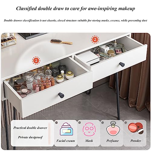 Vanity Desk Set with LED Lighted Mirror, Makeup Vanity Table with Drawers and Comfortable Chair, 3 Lighting Modes Brightness Adjustable for Bedroom, Bathroom