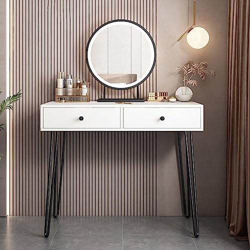 Vanity Desk Set with LED Lighted Mirror, Makeup Vanity Table with Drawers and Comfortable Chair, 3 Lighting Modes Brightness Adjustable for Bedroom, Bathroom