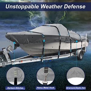 Zenicham 900D V-Hull Boat Cover - Trailerable Waterproof Boat Cover with Metal Buckle, Heavy Duty Boat Cover Fits V-Hull, Tri-Hull, Runabout, 17'-19' Long, Beam Width up to 96", Gray