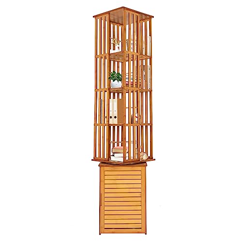 KenSyuInt 360° Rotating Bookshelf,6-Tier Corner Bamboo Book Shelf,Storage Display Stand Upright Bookshelf Organization,for Living Room,Balcony,Office, Sitting Room,Corridor (Brown)