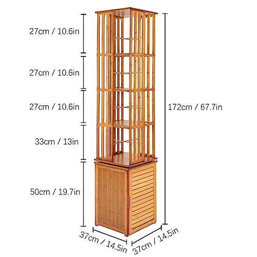 KenSyuInt 360° Rotating Bookshelf,6-Tier Corner Bamboo Book Shelf,Storage Display Stand Upright Bookshelf Organization,for Living Room,Balcony,Office, Sitting Room,Corridor (Brown)