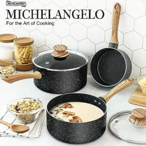 MICHELANGELO Saucepan Set, Nonstick Sauce Pans with Granite Coatings, Stone Sauce Pan with Lids, Nonstick Pot Sets, Sauce Pots 3 Piece, 1Qt & 2Qt & 3Qt