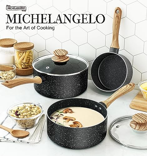 MICHELANGELO Saucepan Set, Nonstick Sauce Pans with Granite Coatings, Stone Sauce Pan with Lids, Nonstick Pot Sets, Sauce Pots 3 Piece, 1Qt & 2Qt & 3Qt