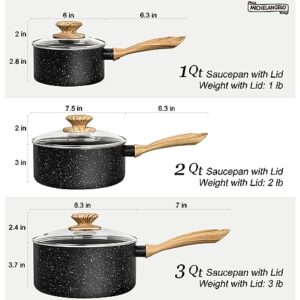 MICHELANGELO Saucepan Set, Nonstick Sauce Pans with Granite Coatings, Stone Sauce Pan with Lids, Nonstick Pot Sets, Sauce Pots 3 Piece, 1Qt & 2Qt & 3Qt