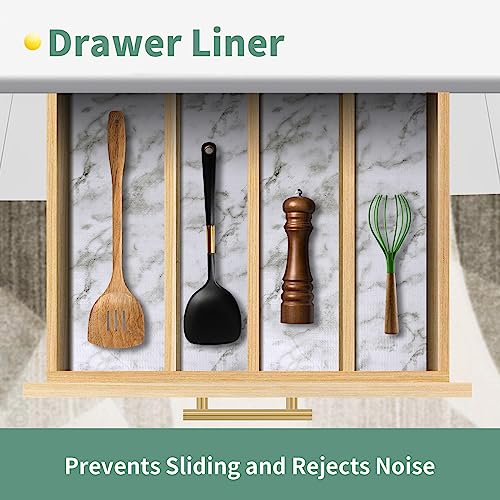 Drawer and Shelf Liner for Kitchen Cabinet: 17 in X 20 Ft Non Slip Waterproof Shelf Paper Non Adhesive Refrigerator Liners White Marble Easy Liners for Bathroom Cupboard with Knife Tape Measure