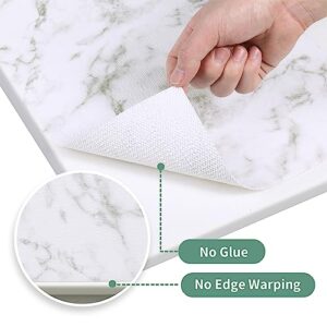 Drawer and Shelf Liner for Kitchen Cabinet: 17 in X 20 Ft Non Slip Waterproof Shelf Paper Non Adhesive Refrigerator Liners White Marble Easy Liners for Bathroom Cupboard with Knife Tape Measure