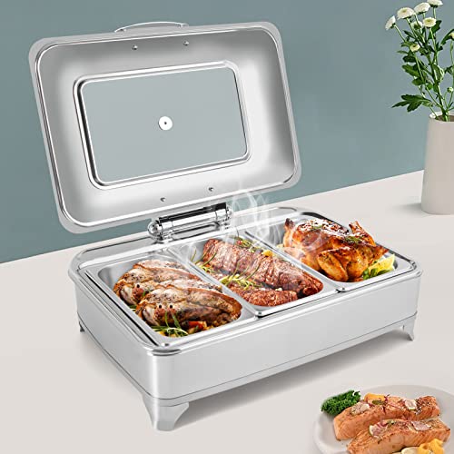 KOLHGNSE Food Warmers for Parties Buffets Electric, Commercia Stainless Steel Buffet Server and Warming Tray Chafing Dish Buffet Set for Banquet (3 Pans)