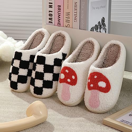 Irisgirl Checkered Slippers For Women Men Fashion Fuzzy Slippers Winter Cozy Soft For Indoor Outdoor Slippers