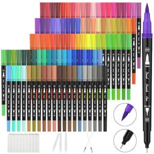 dual tip coloring markers,100 color brush pens set, kids adults artist fine point marker pens, watercolor pens for lettering, drawing, journaling, note taking, writing