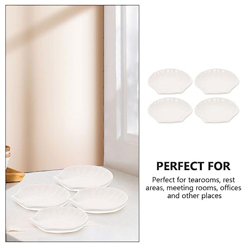 Coffee Container Ceramic Tea Bag Holder 4pcs White Porcelain Shell-Shaped Tea Bag Coasters Spoon Rests Teabag Storage Holder Tray Saucer Snack Seasoning Dish Coffee Tray