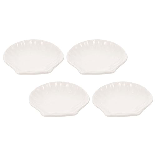 Coffee Container Ceramic Tea Bag Holder 4pcs White Porcelain Shell-Shaped Tea Bag Coasters Spoon Rests Teabag Storage Holder Tray Saucer Snack Seasoning Dish Coffee Tray