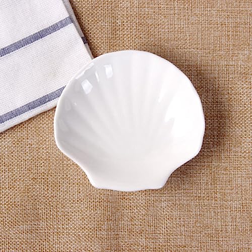 Coffee Container Ceramic Tea Bag Holder 4pcs White Porcelain Shell-Shaped Tea Bag Coasters Spoon Rests Teabag Storage Holder Tray Saucer Snack Seasoning Dish Coffee Tray