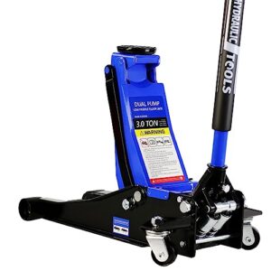 henf hydraulic trolley floor jack, heavy duty 3 ton (6600 lb capacity) floor jack, low profile hydraulic jack with dual pistons quick lift pump, lifting range 3.3"-18.5"