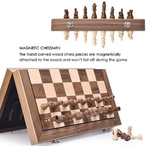 AMEROUS 15 Inches Magnetic Wooden Chess Set with 2 Extra Queens/Folding Board/Chess Pieces Storage Slots/Instructions, Portable Travel Chess Game for Beginner/Classic Board Game