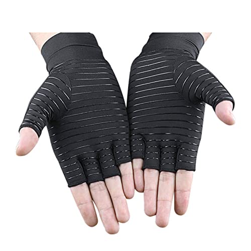 Copper Arthritis Compression Gloves ,Women Men Anti Slip Copper Infused Fingerless Gloves Compression Arthritis Gloves for Arthritis Pain, Rheumatoid, Tendonitis, Hand Pain, Computer Typing, Black(M)