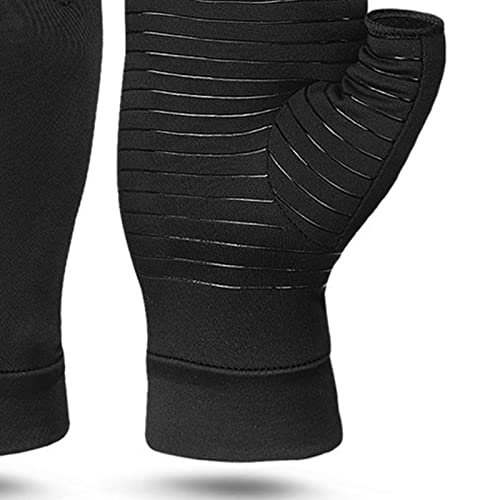 Copper Arthritis Compression Gloves ,Women Men Anti Slip Copper Infused Fingerless Gloves Compression Arthritis Gloves for Arthritis Pain, Rheumatoid, Tendonitis, Hand Pain, Computer Typing, Black(M)