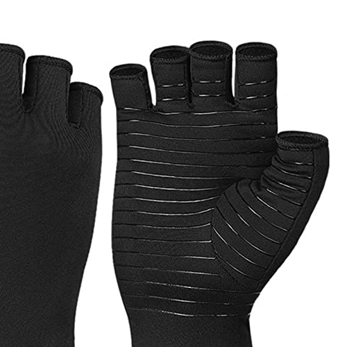 Copper Arthritis Compression Gloves ,Women Men Anti Slip Copper Infused Fingerless Gloves Compression Arthritis Gloves for Arthritis Pain, Rheumatoid, Tendonitis, Hand Pain, Computer Typing, Black(M)