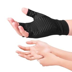 Copper Arthritis Compression Gloves ,Women Men Anti Slip Copper Infused Fingerless Gloves Compression Arthritis Gloves for Arthritis Pain, Rheumatoid, Tendonitis, Hand Pain, Computer Typing, Black(M)