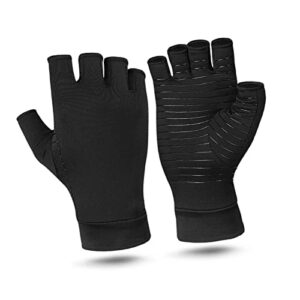 Copper Arthritis Compression Gloves ,Women Men Anti Slip Copper Infused Fingerless Gloves Compression Arthritis Gloves for Arthritis Pain, Rheumatoid, Tendonitis, Hand Pain, Computer Typing, Black(M)