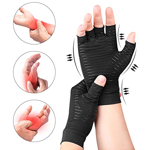 Copper Arthritis Compression Gloves ,Women Men Anti Slip Copper Infused Fingerless Gloves Compression Arthritis Gloves for Arthritis Pain, Rheumatoid, Tendonitis, Hand Pain, Computer Typing, Black(M)