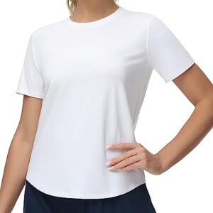 THE GYM PEOPLE Women's Workout Short Sleeve Breathable T-Shirts Athletic Yoga Tee Tops White