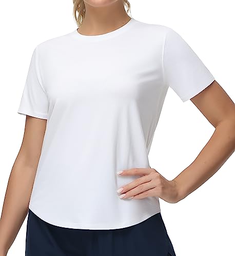 THE GYM PEOPLE Women's Workout Short Sleeve Breathable T-Shirts Athletic Yoga Tee Tops White