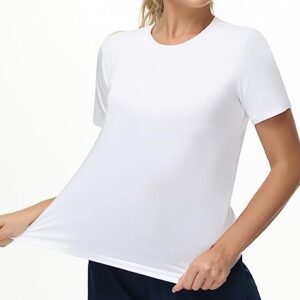 THE GYM PEOPLE Women's Workout Short Sleeve Breathable T-Shirts Athletic Yoga Tee Tops White