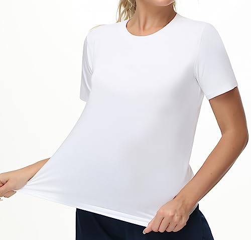 THE GYM PEOPLE Women's Workout Short Sleeve Breathable T-Shirts Athletic Yoga Tee Tops White