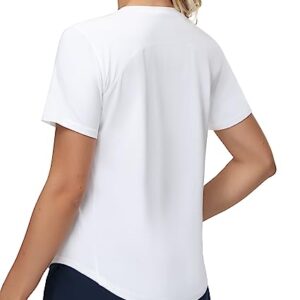 THE GYM PEOPLE Women's Workout Short Sleeve Breathable T-Shirts Athletic Yoga Tee Tops White