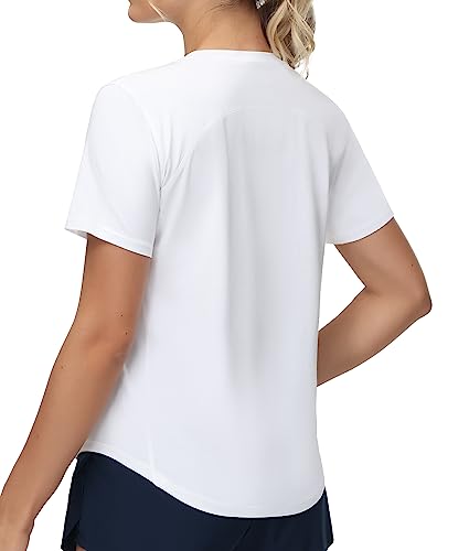 THE GYM PEOPLE Women's Workout Short Sleeve Breathable T-Shirts Athletic Yoga Tee Tops White