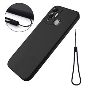 Case for Infinix Hot 12 Play, Liquid Silicone Protective Phone Case for Infinix Hot 12 Play with Silicone Lanyard, Slim Thin Soft Shockproof Cover for Infinix Hot 12 Play Silicone Case Black